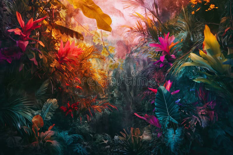 Colorful Rainforest, Trees and Flowers, AI Generated Stock Image ...