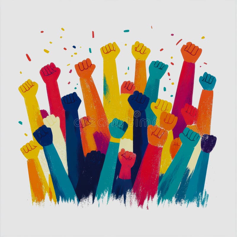 Colorful Raised Fists Symbolizing Unity Strength Solidarity Social ... Colorful Raised Fists Symbolizing Unity Strength Solidarity Social ...