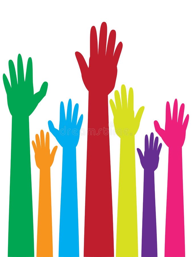 Colorful Raised Hands stock vector. Illustration of hope - 62533825