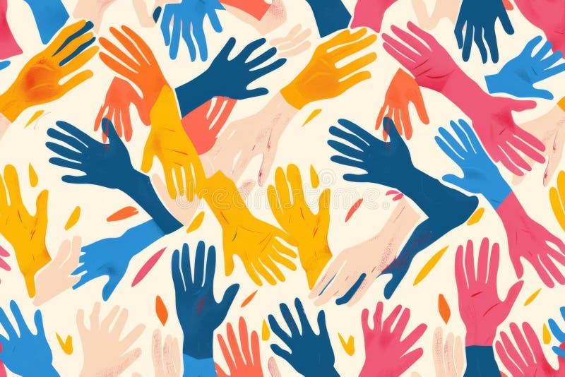 Colorful Raised Hands Seamless Pattern. Vector Illustration of Helping ...