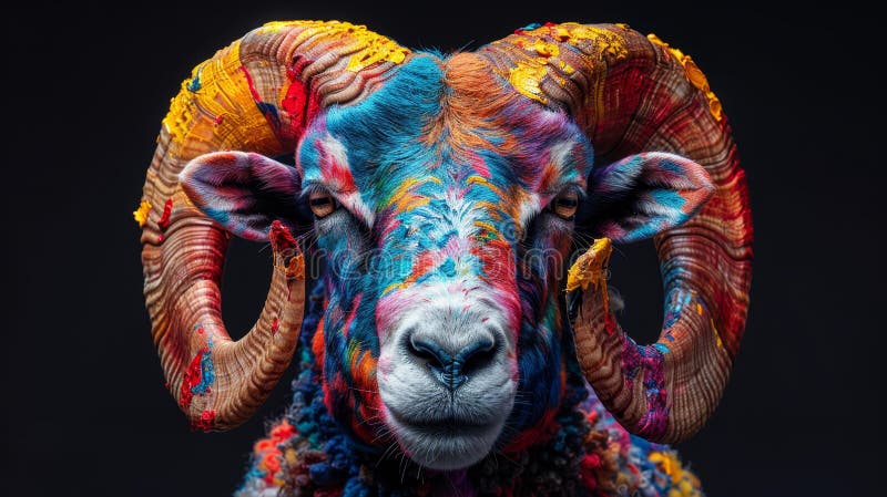 Colorful Ram Portrait - Generative Ai Stock Illustration - Illustration ...