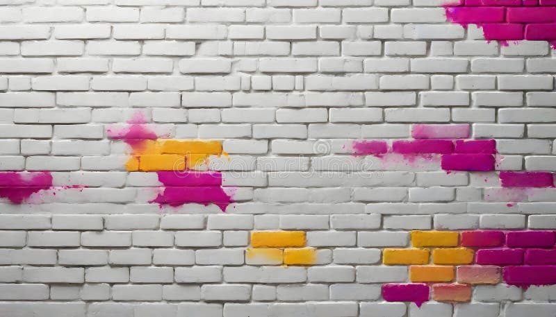 Colorful Random Paint Splashes on a White Brick Wall, Generative AI ...