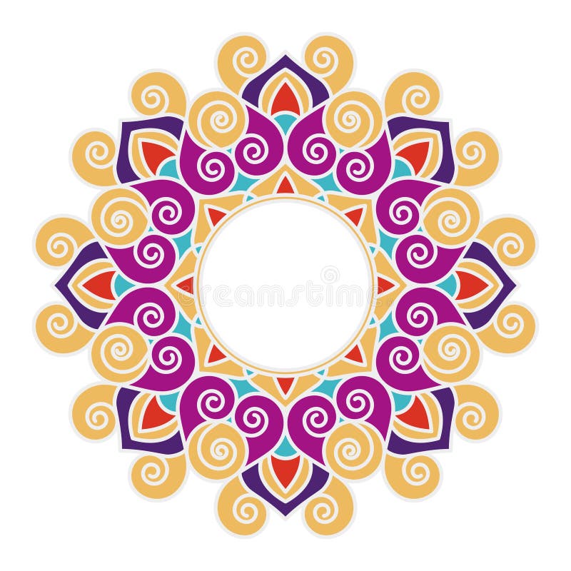 Colorful Rangoli Design with a Circle in the Center Isolated on a White ...