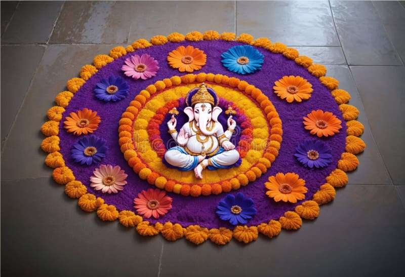 Ganesh Rangoli stock image. Image of arrangement, candle - 3786557