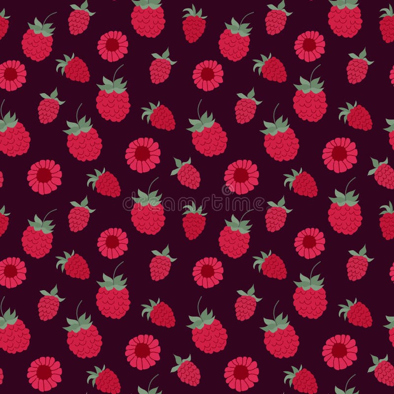 Colorful Raspberry and Floral Pattern on Dark Background Ideal for ...