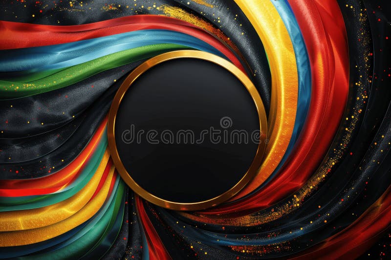Colorful Rasta Stripes with Gold Circular Frame on Black Background ...