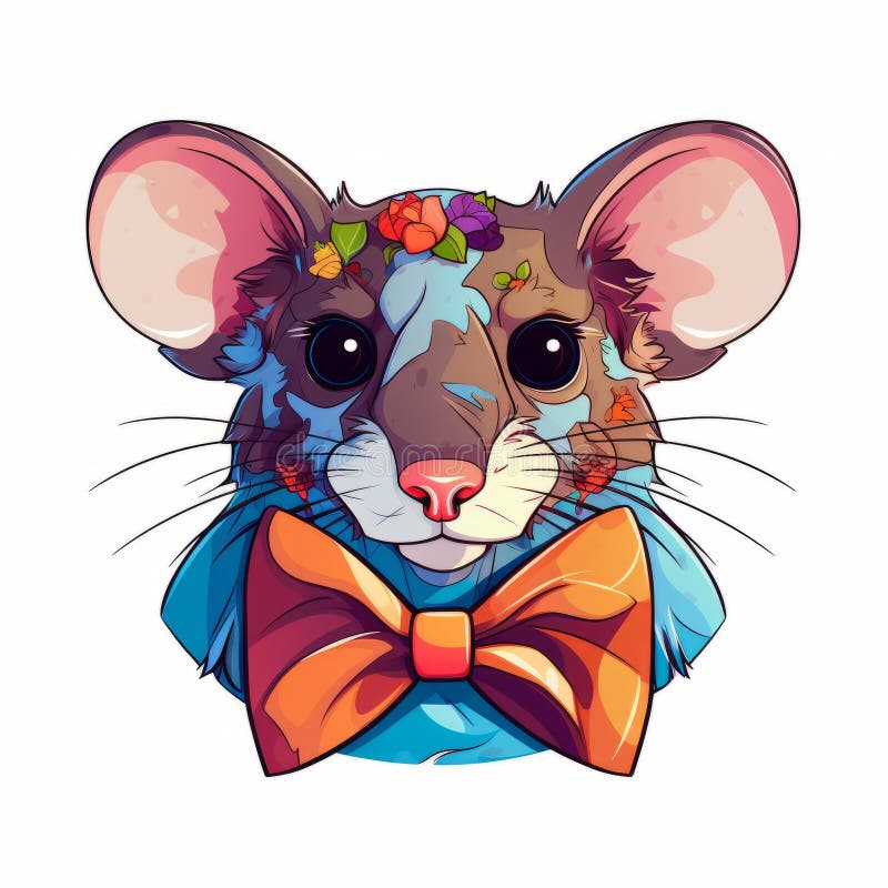 Colorful Rat Portrait with Bow Tie Sticker in Algorithmic Art Style ...