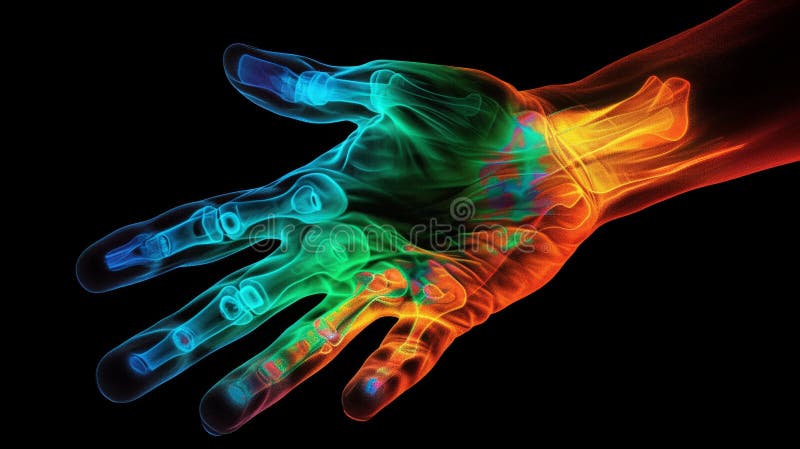 Colorful X-ray of a Human Hand Stock Photo - Image of xray, medical ...