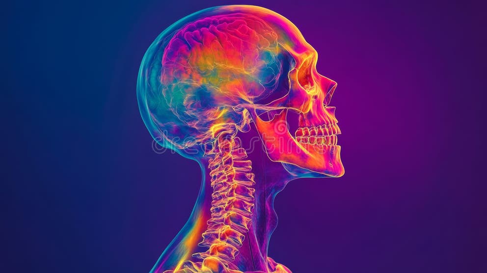 Colorful X-ray of Human Skull in Profile, Vibrant Biomedical ...