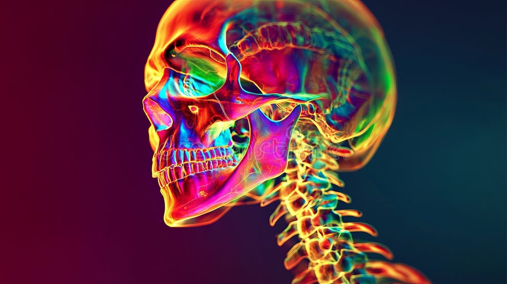 Colorful X-ray of Human Skull Side View with Vibrant Hues, Digital Art ...