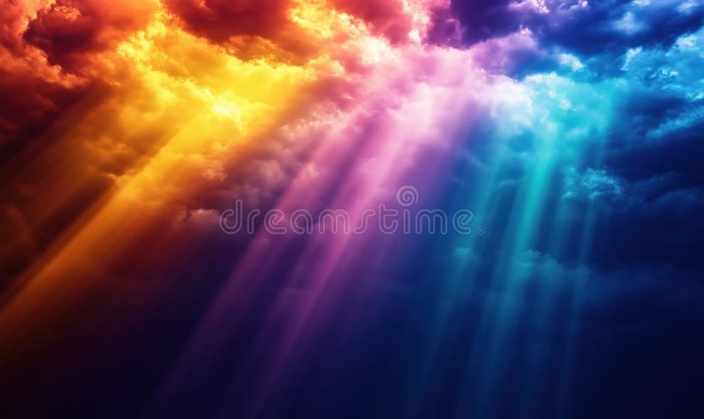 Colorful Rays of Light Shining through Dramatic Clouds in Vibrant Hues ...