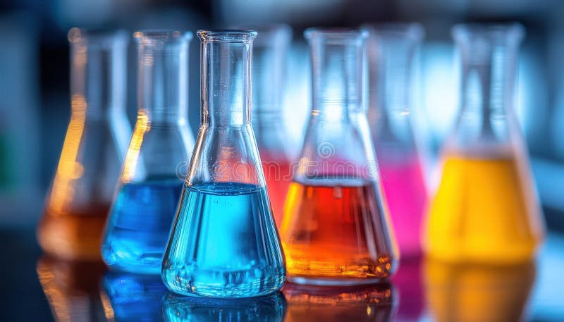 Colorful Reagents on a Lab Table for Experiments and Analysis Stock ...