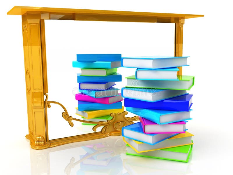 Colorful Real Books and Retro Mirror Stock Illustration - Illustration ...