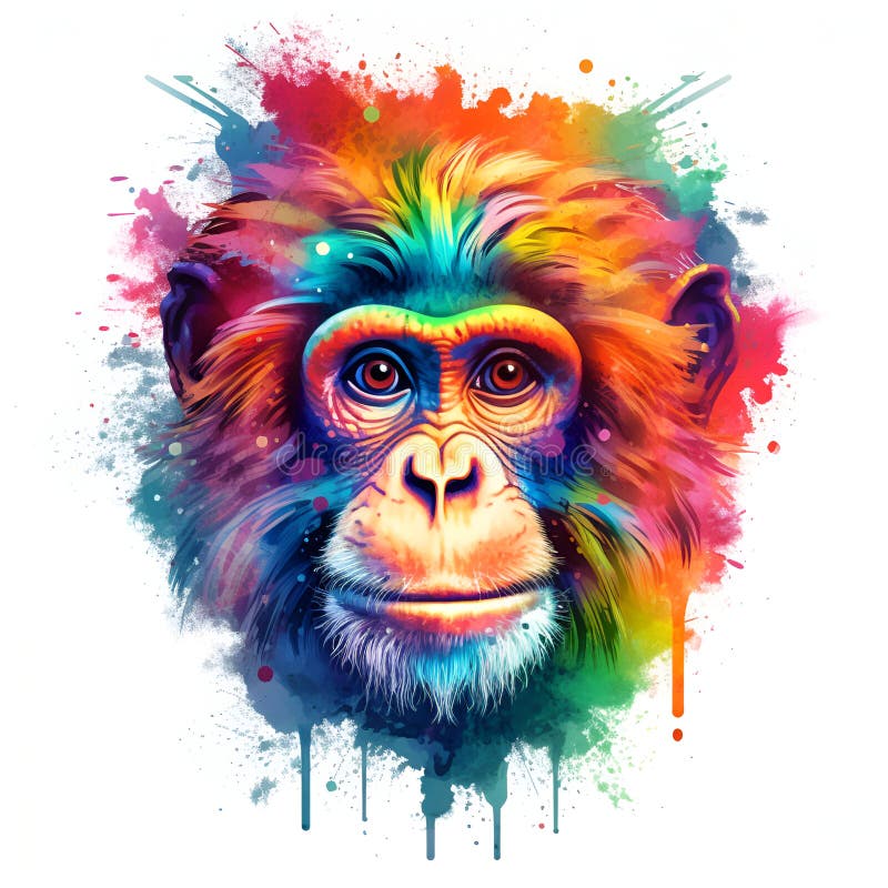 Realistic Monkey Head Watercolor Illustration with Fantasy Elements ...