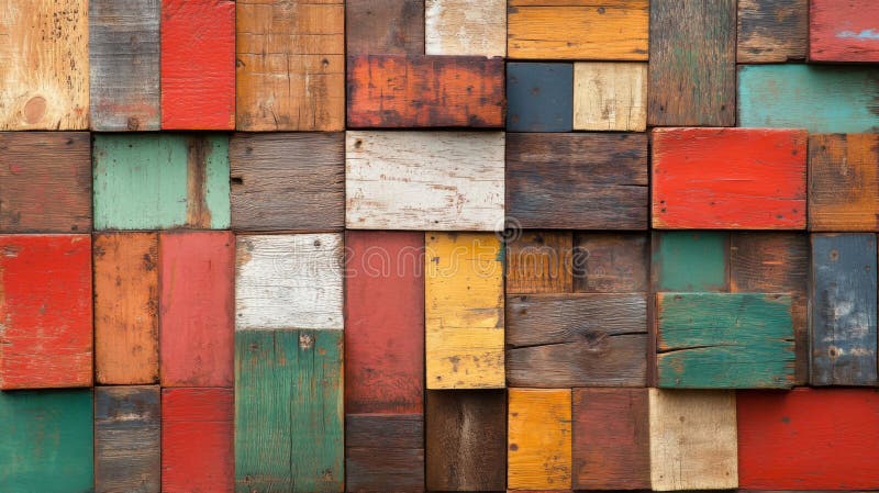 Colorful Reclaimed Wood Block Wall Art Design Stock Illustration ...