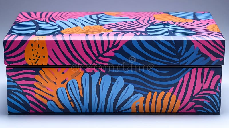 Colorful Rectangular Floral Pattern Box with Navy Blue Background ...
