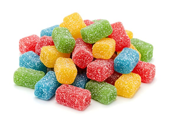 Colorful Rectangular Gummy Candies Pile Up on White Background Stock ...