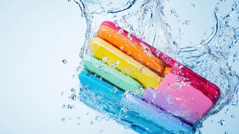 Colorful Rectangular Objects Submerged in Splashing Water Stock ...