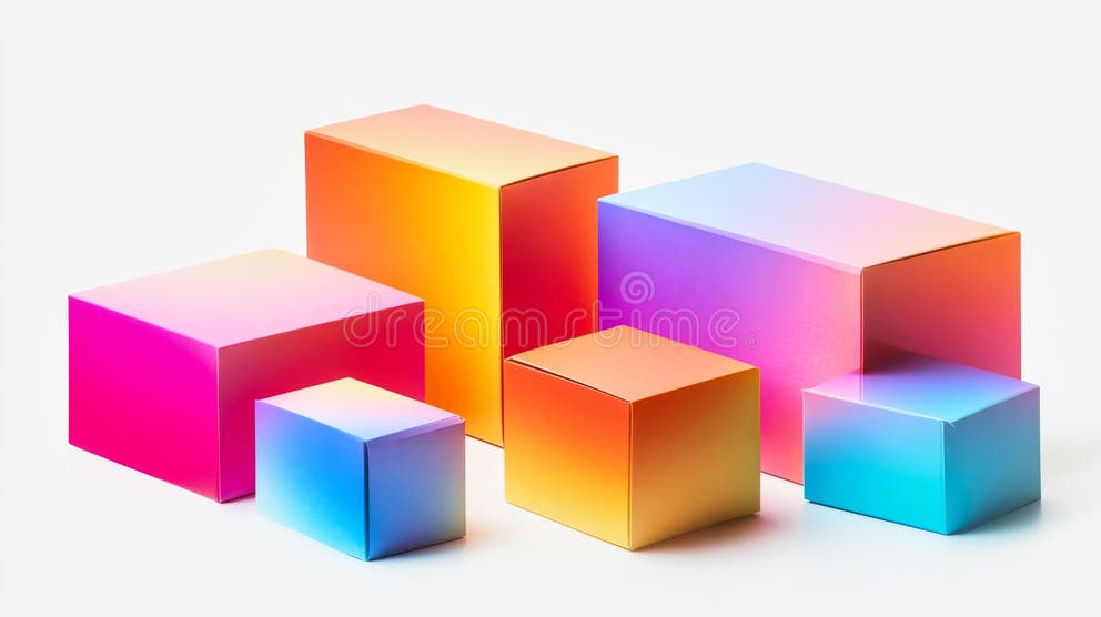 Colorful Rectangular Packaging Boxes with Vibrant Gradient Patterns on ...