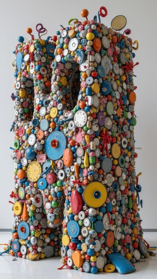 Colorful Recycled Material Sculpture with Geometric Shapes and Textures ...
