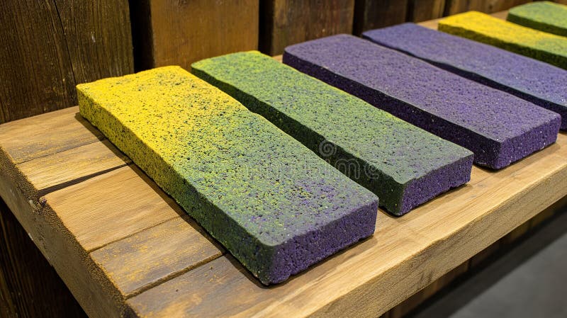 Colorful Recycled Plastic Bricks Display on Wood Stock Image - Image of ...