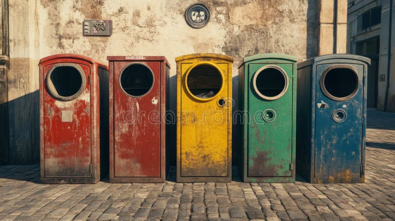 Colorful Recycling Bins Against Stock Illustration - Illustration of ...