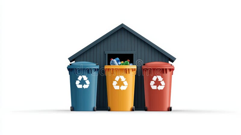 Colorful Recycling Bins in Front of a Building White Isolated ...