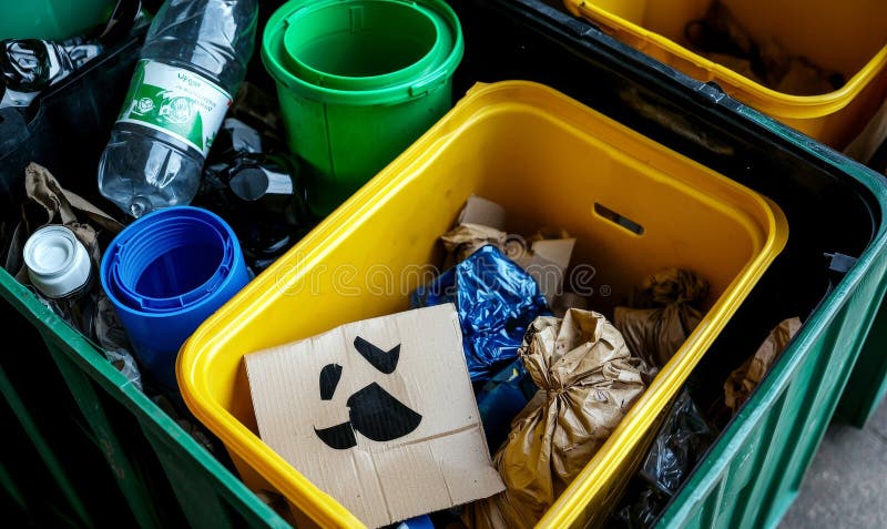 Colorful Recycling Bins with Plastic, Paper and Cardboard Waste ...