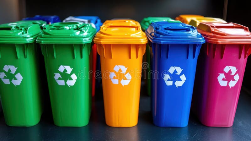 Colorful Recycling Bins stock illustration. Illustration of reuse ...