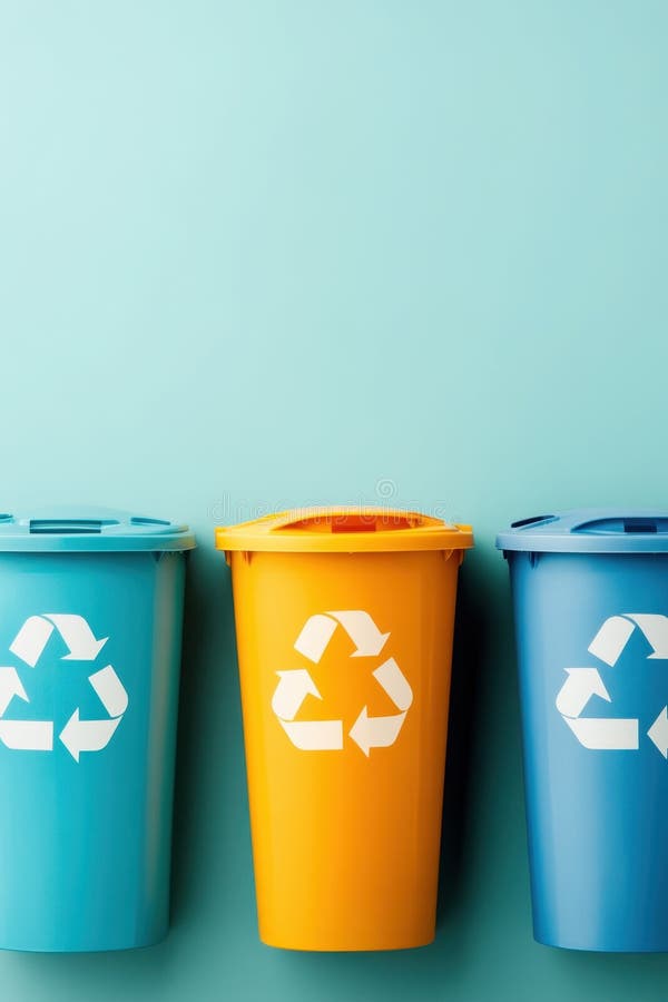 Colorful Recycling Bins on Turquoise Background for Eco-Friendly ...