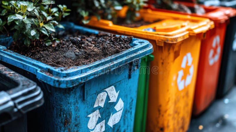 Recycling Bins: Color-Coded Waste Sorting Stock Illustration ...