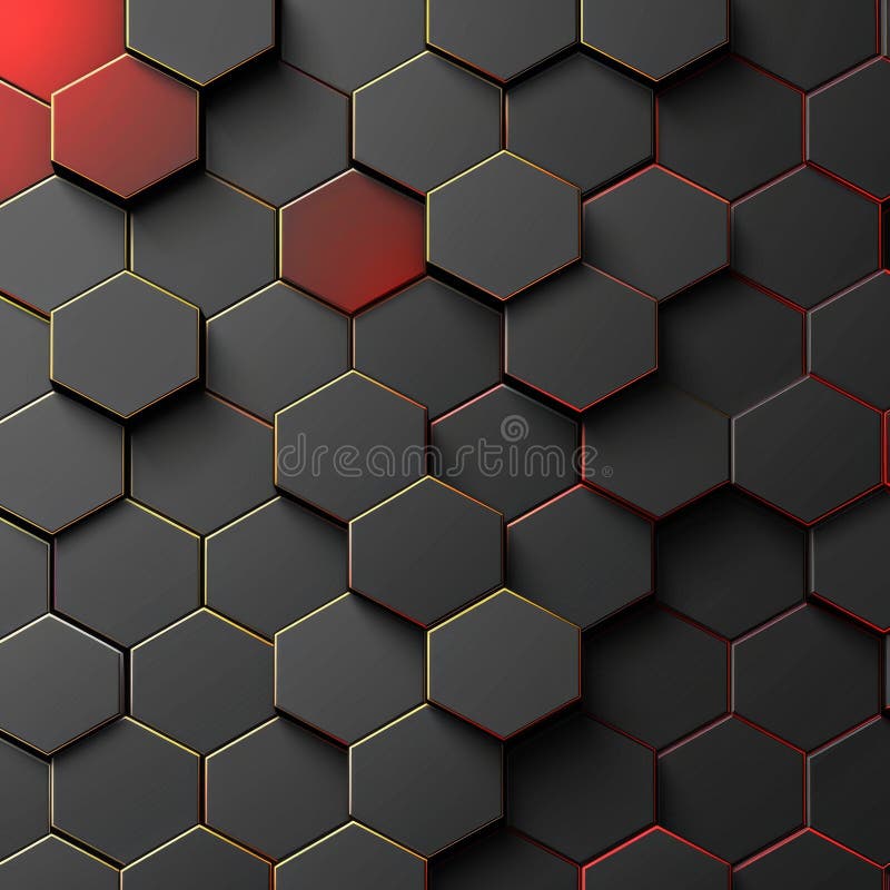 Colorful Red and Black Hexagon Background, 3D Render, Geometric Shape ...