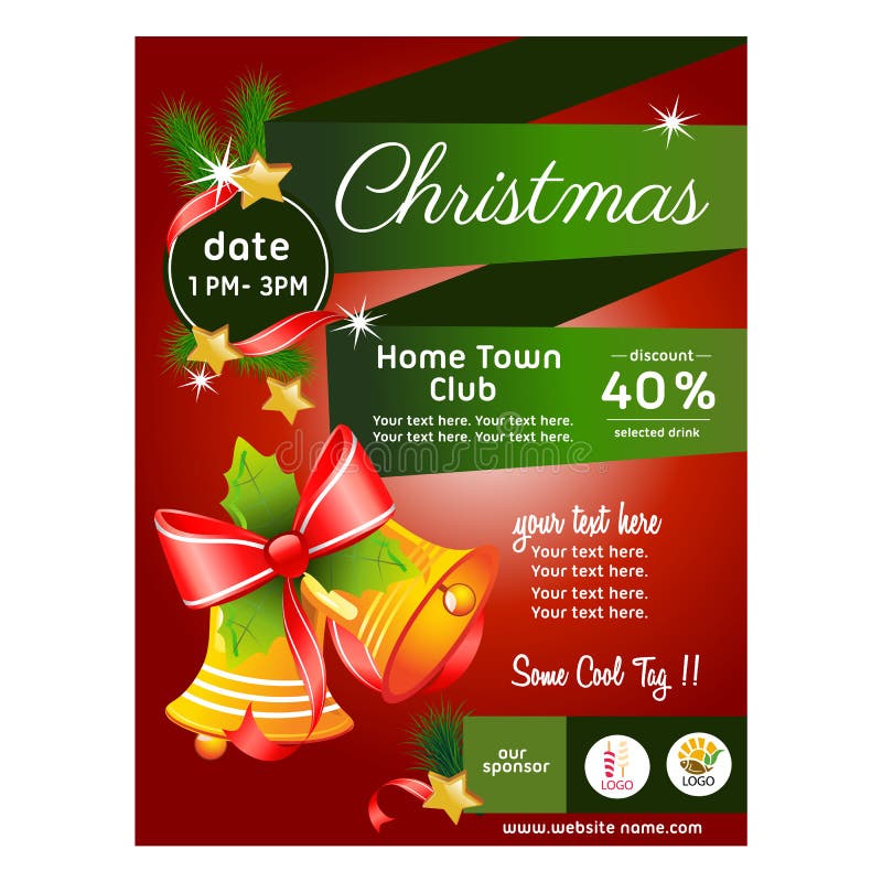 Colorful Red Christmas Poster with Bell Decoration Stock Vector ...