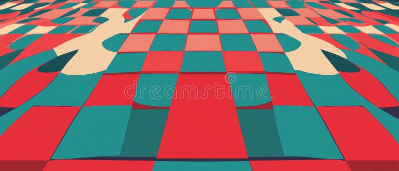 Colorful Red and Cyan Checkerboard Pattern with Dynamic Visual Depth ...