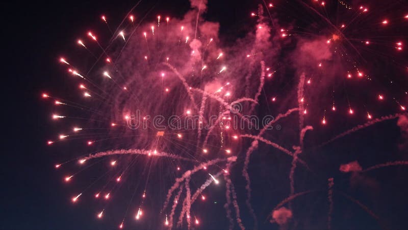 Fireworks Exploding Over the Ocean at Night Stock Photo - Image of ...