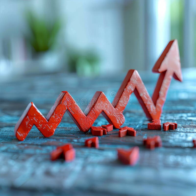 Trendy Red Upward Trend Graph on Rustic Wooden Table in Bright Indoor ...