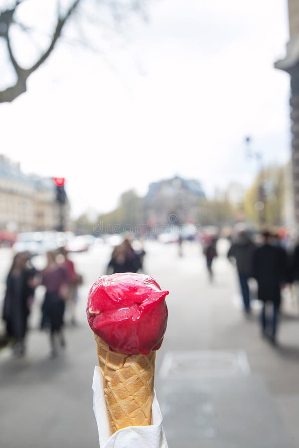 Red ice cream in a cone stock image. Image of food, colorful - 115467325