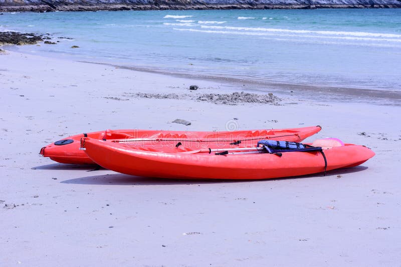 Colorful Red Kayaks on Beach Stock Image - Image of nautical, park ...
