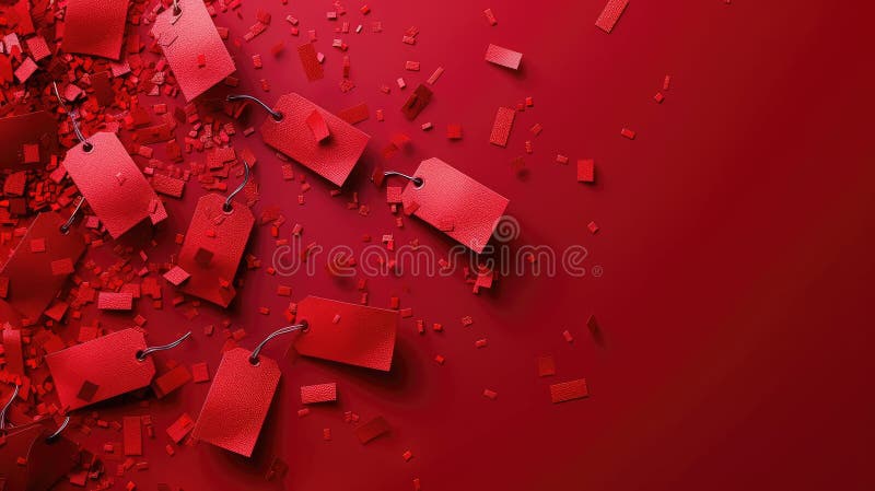 Colorful Red Price Tags Scattered on a Vibrant Background, Creating a ...