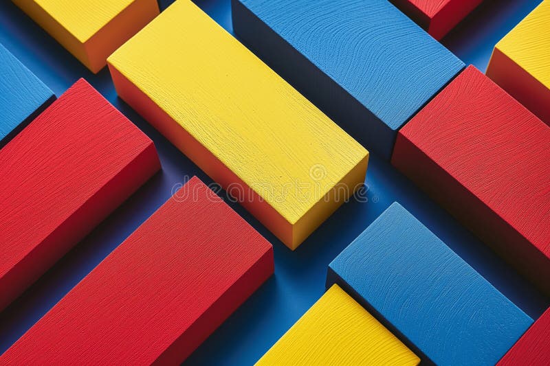 Colorful Red, Yellow, and Blue Wooden Blocks Arranged in a Geometric ...