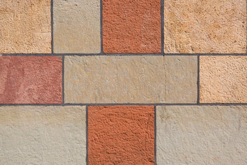 Colorful Red and Yellow Brick Block Wall Background. Architecture ...