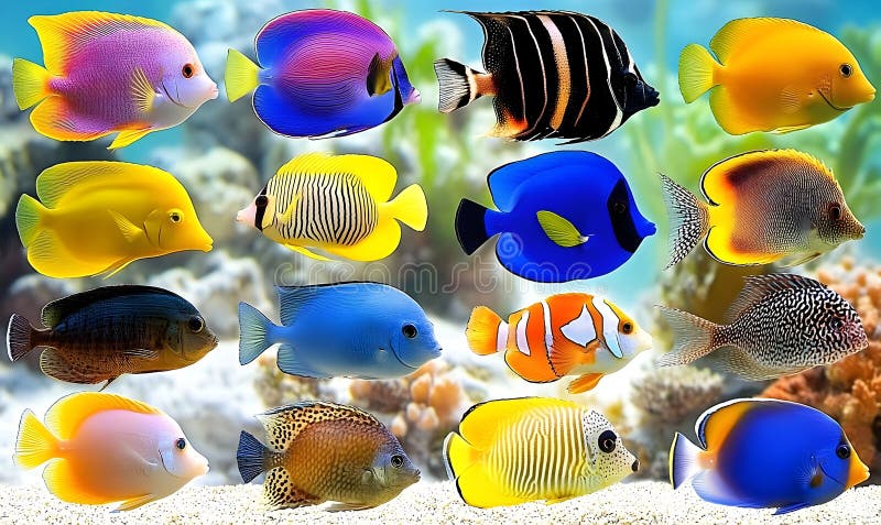 Vibrant Reef Fish Collage stock illustration. Illustration of exotic ...