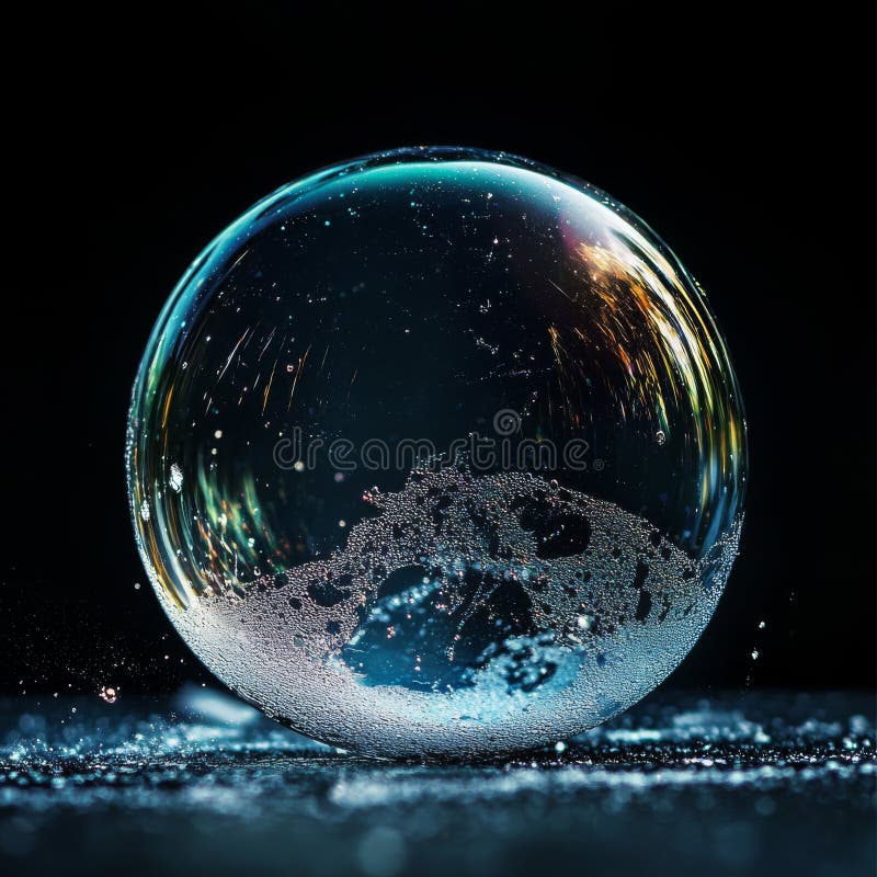 Colorful Reflections and Splashes Occur As a Soap Bubble Forms on a ...