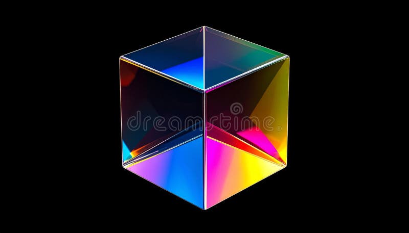 Colorful Reflective Cube on Black Background Stock Illustration ...