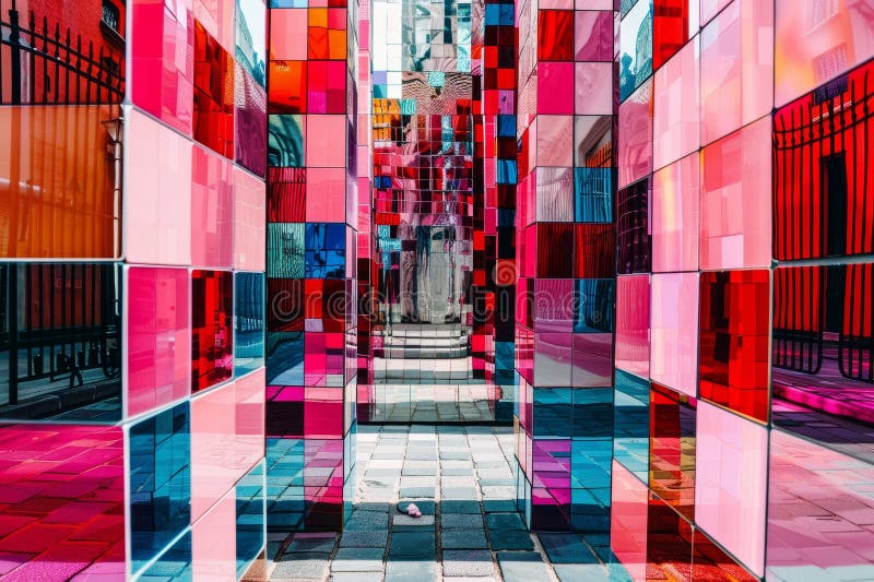Colorful Reflective Installation Creating a Mesmerizing Pathway Stock ...