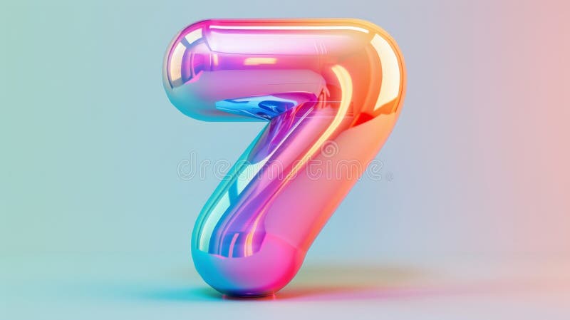 Colorful Reflective Number 7 Seven on Gradient Background Stock ...
