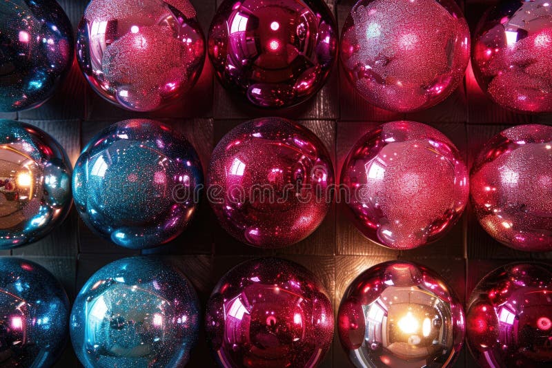 Colorful Reflective Spheres Arranged in Rows Stock Illustration ...