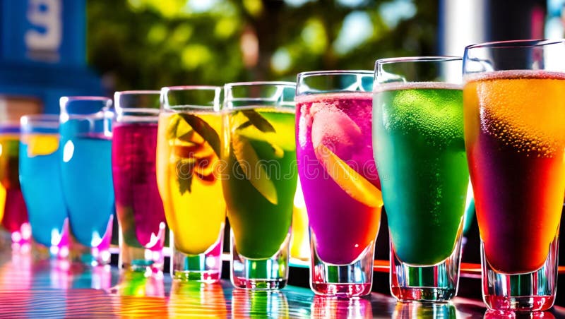Colorful Refreshing Drinks on the Bar of an Outside Terrace Stock Photo ...