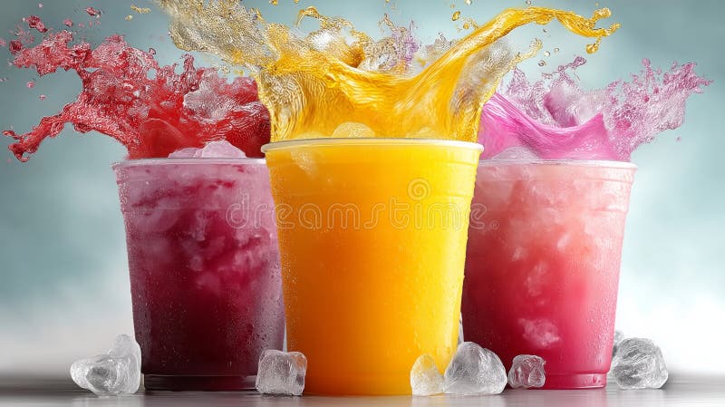 Colorful Refreshing Fruit Juices Splashing Stock Photo - Image of ...