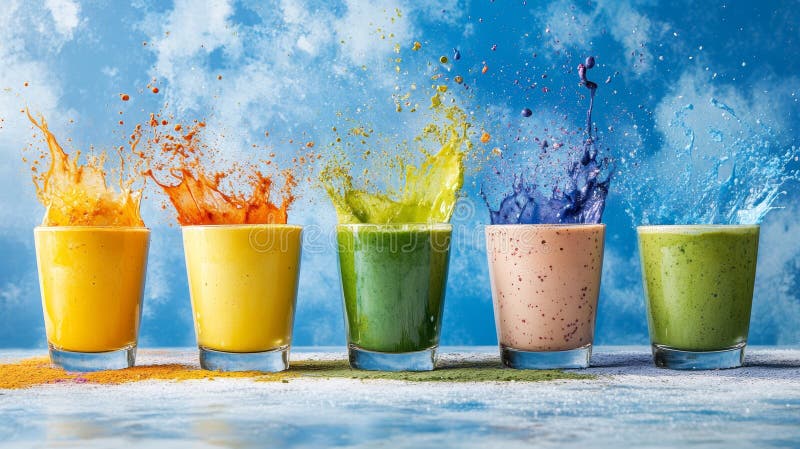 Colorful Refreshments, Four Vibrant Drinks in a Row, Colorful and ...